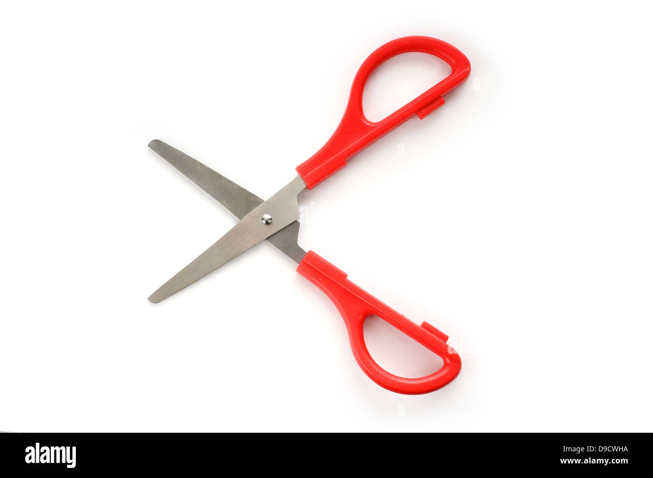 A pair of open red scissors Stock Photo - Alamy