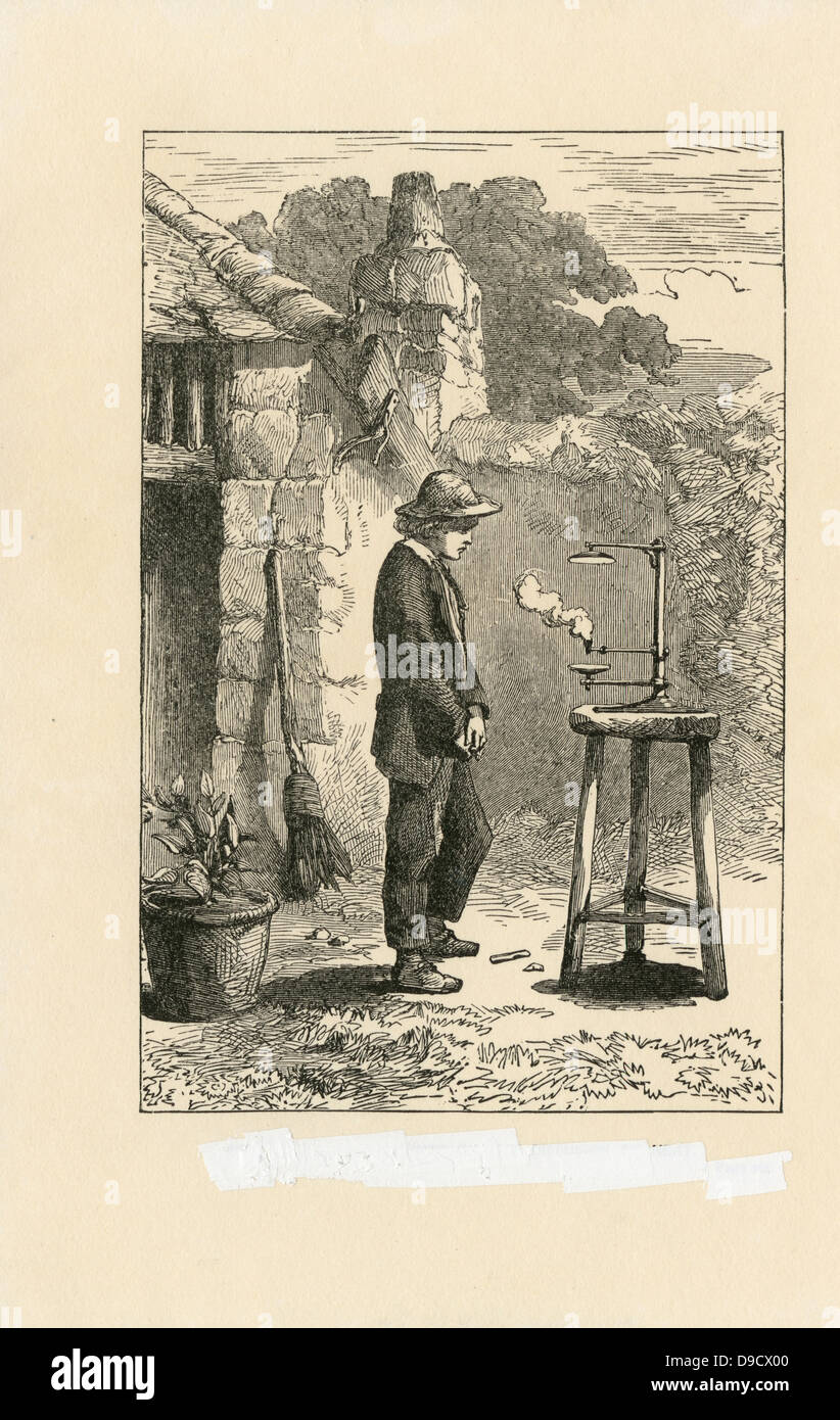 Humphry Davy (1778-1829) British chemist, shown as a boy in Cornwall ...