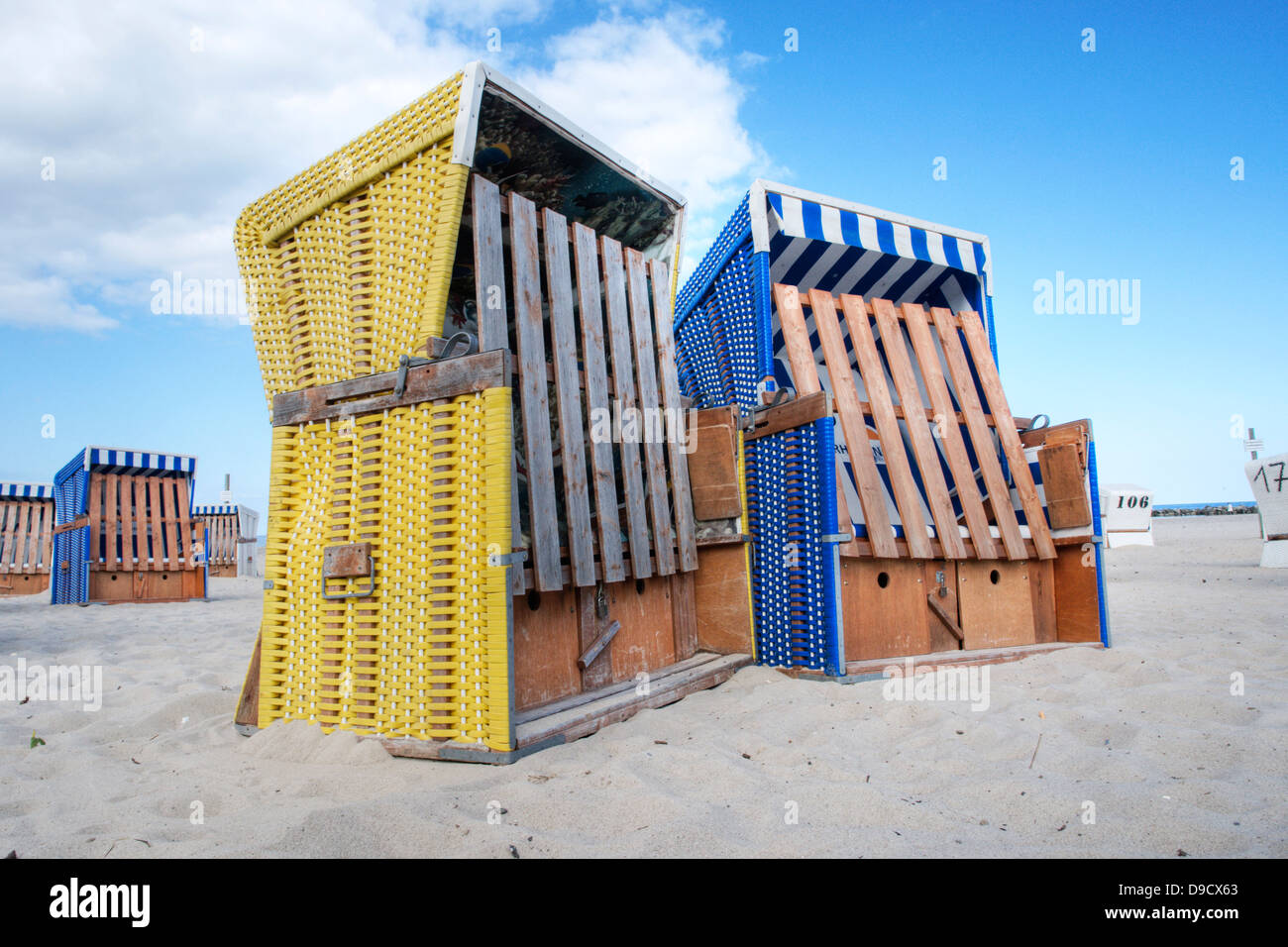 Beach baskets on the beach Stock Photo - Alamy