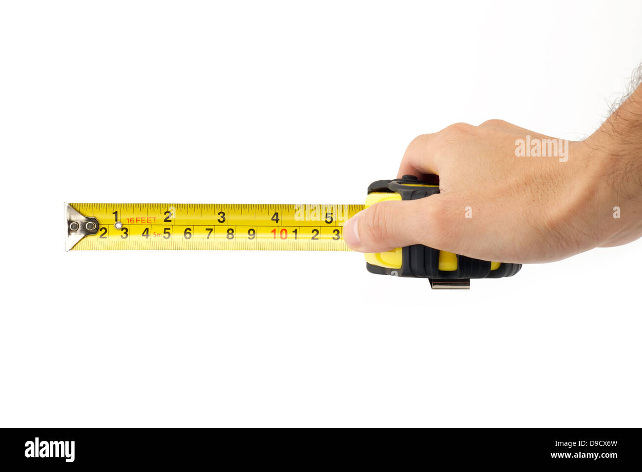 Hand holding a measure tape on white background Stock Photo - Alamy