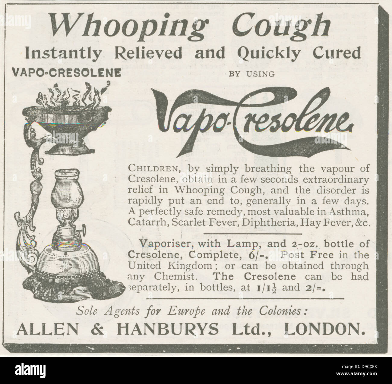 Vapo-Cresolene lamp to ease the sympton of Whooping Cough and various ...