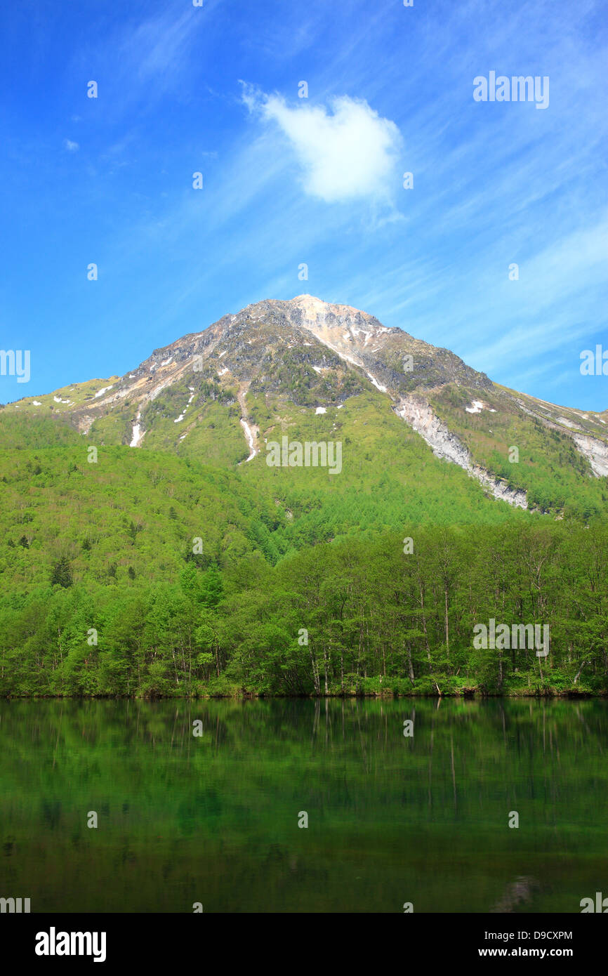 Yakedake mountain range and Taisho pond, Nagano Prefecture Stock Photo ...