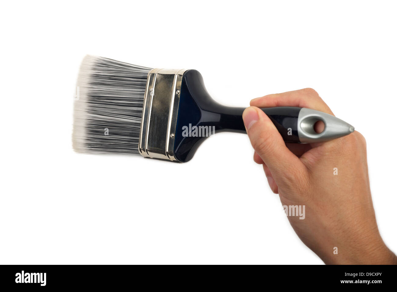 Hand with paint brush on white background Stock Photo - Alamy