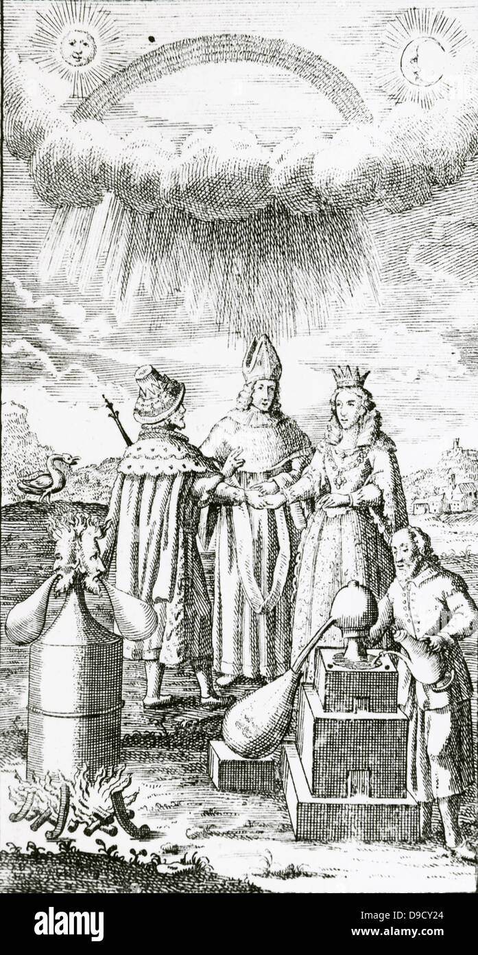 Sixth key of Basil Valentine, showing marriage of the alchemical king ...