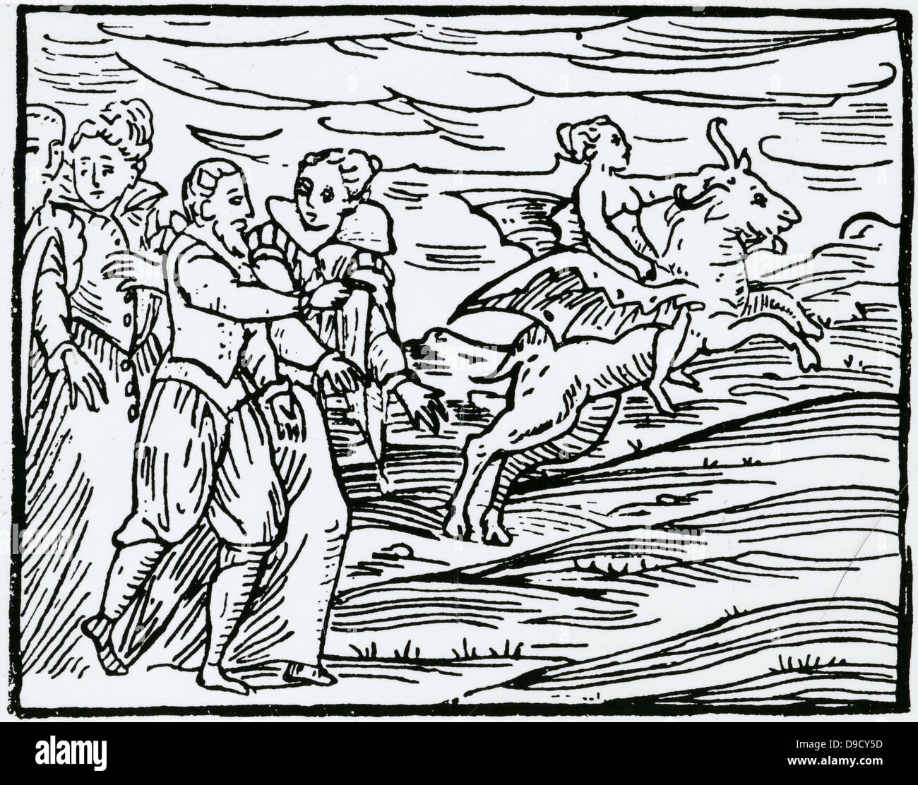 The Devil, in the form of a flying goat, carrying a witch to the ...