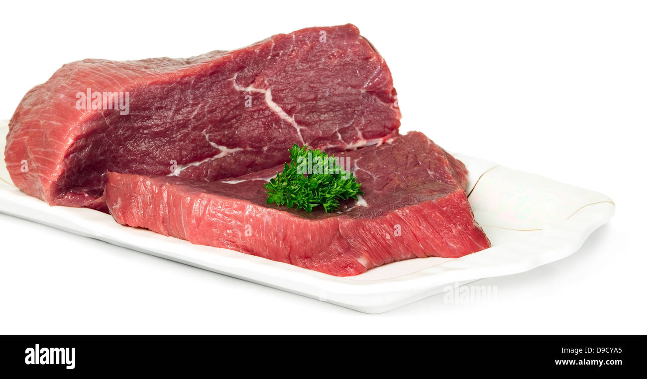 Raw sliced meat placed on plate, food concept Stock Photo - Alamy