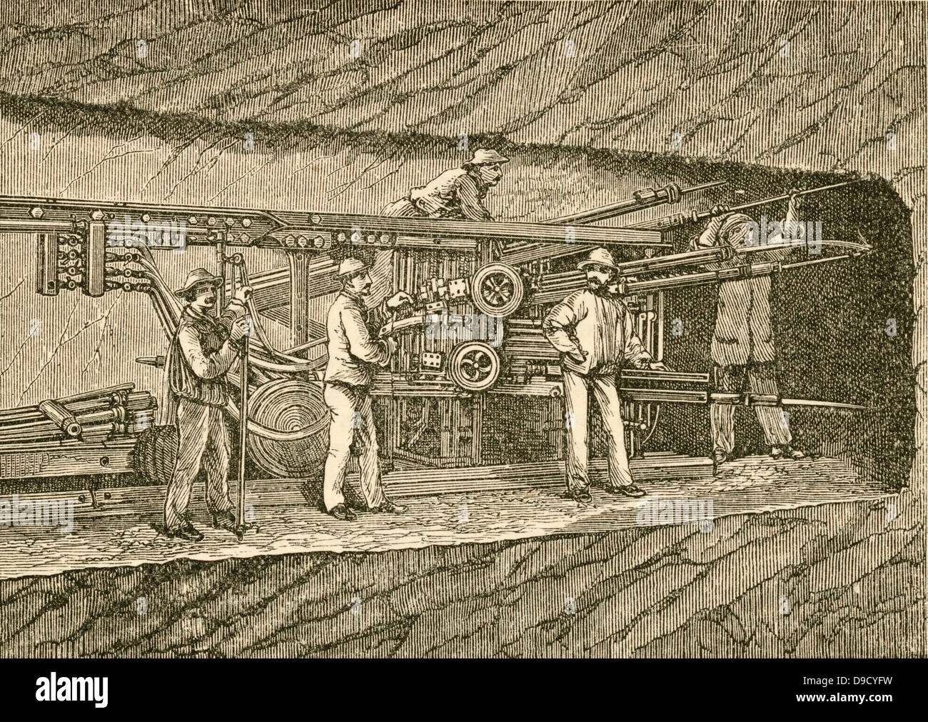 Germain Someillers compressed air rock boring machine being used in the ...