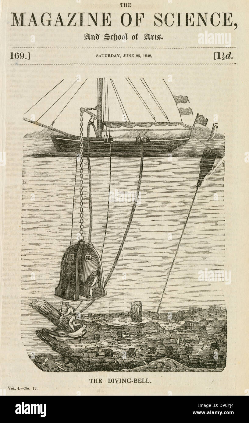 Payernes diving bell: Iron shell with glass windows in top. Fresh air ...