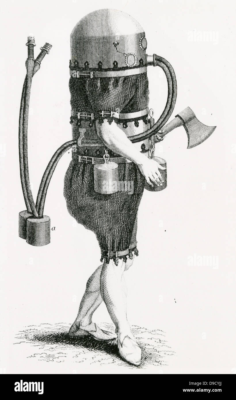 Side view of diver in a diving suit by C.H. Klingert of Breslau, 1797 ...