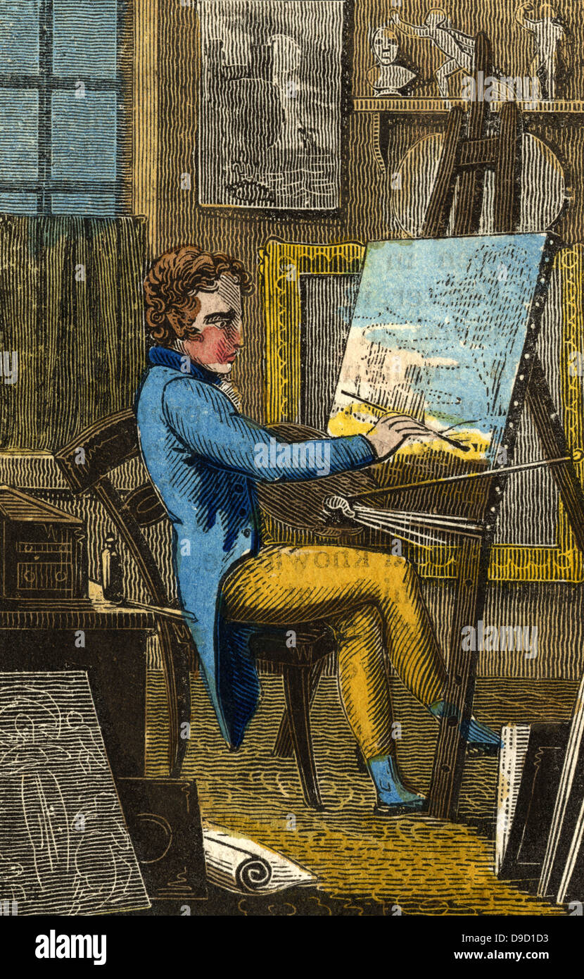 The Painter at his easel. Hand-coloured woodcut from The Book of ...