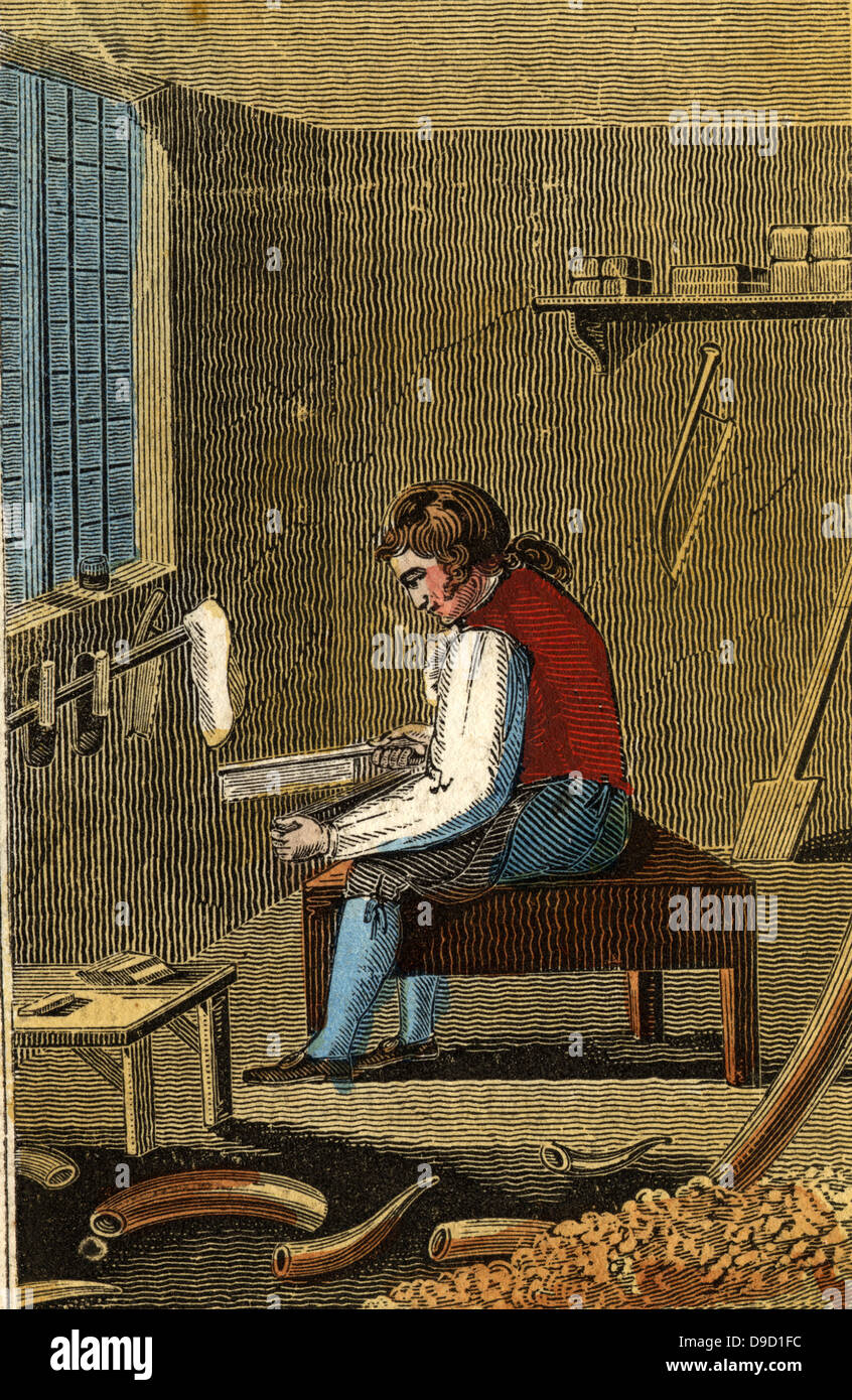 The Comb Maker using a saw to cut the teeth of a comb. Combs were made ...