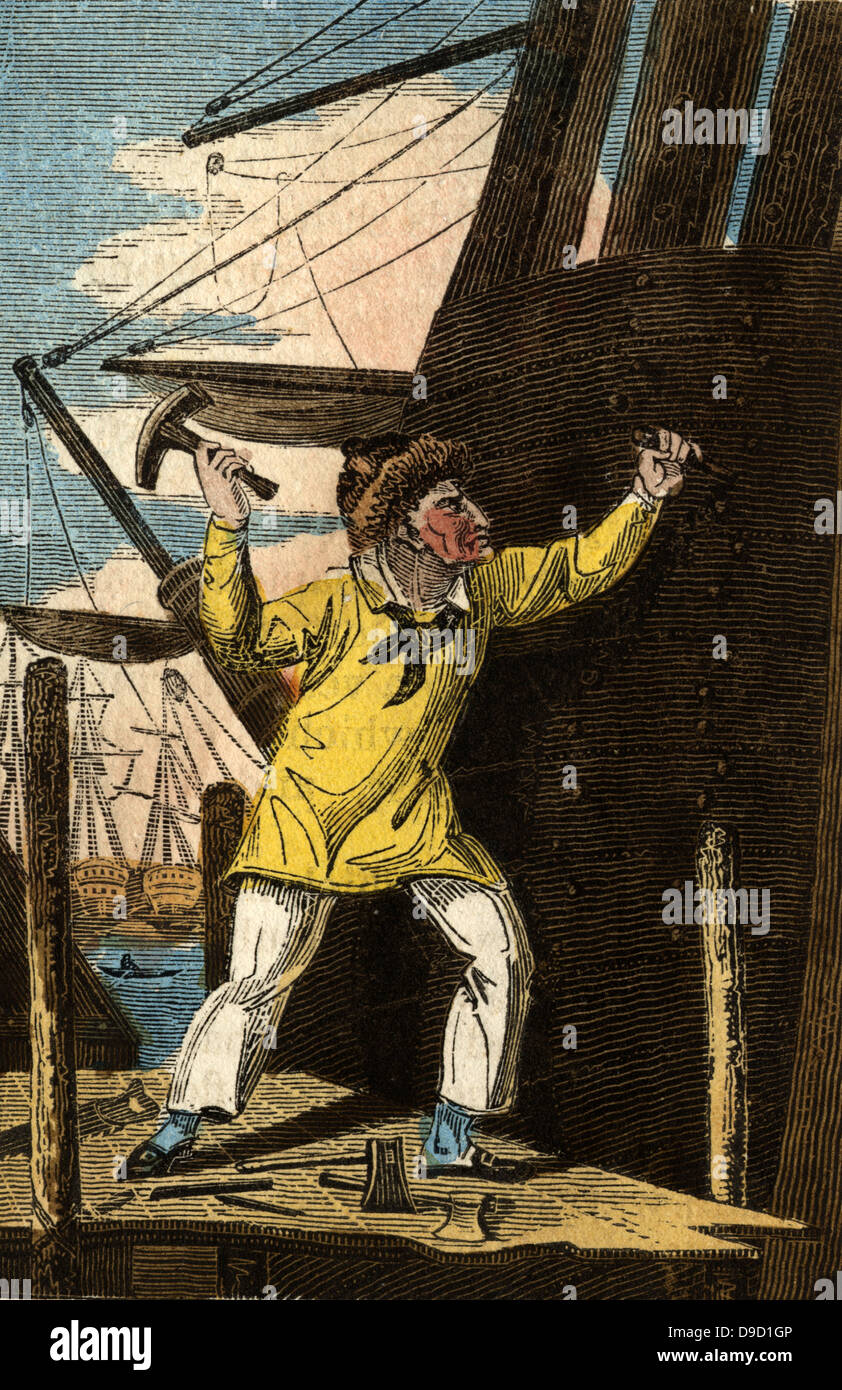 The Shipwright: Hand-coloured woodcut from The Book of English Trades ...