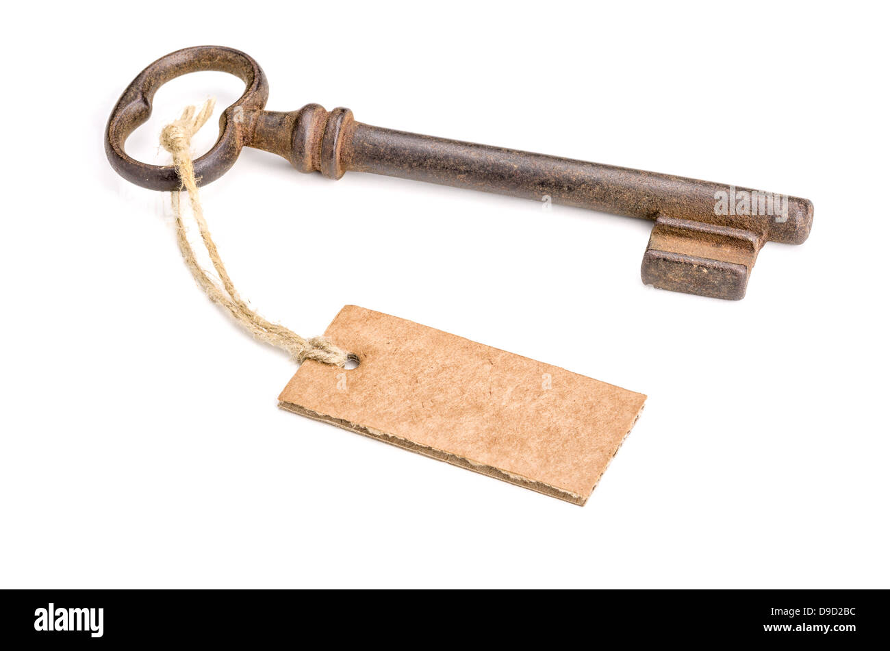 Old key with a tag Stock Photo - Alamy