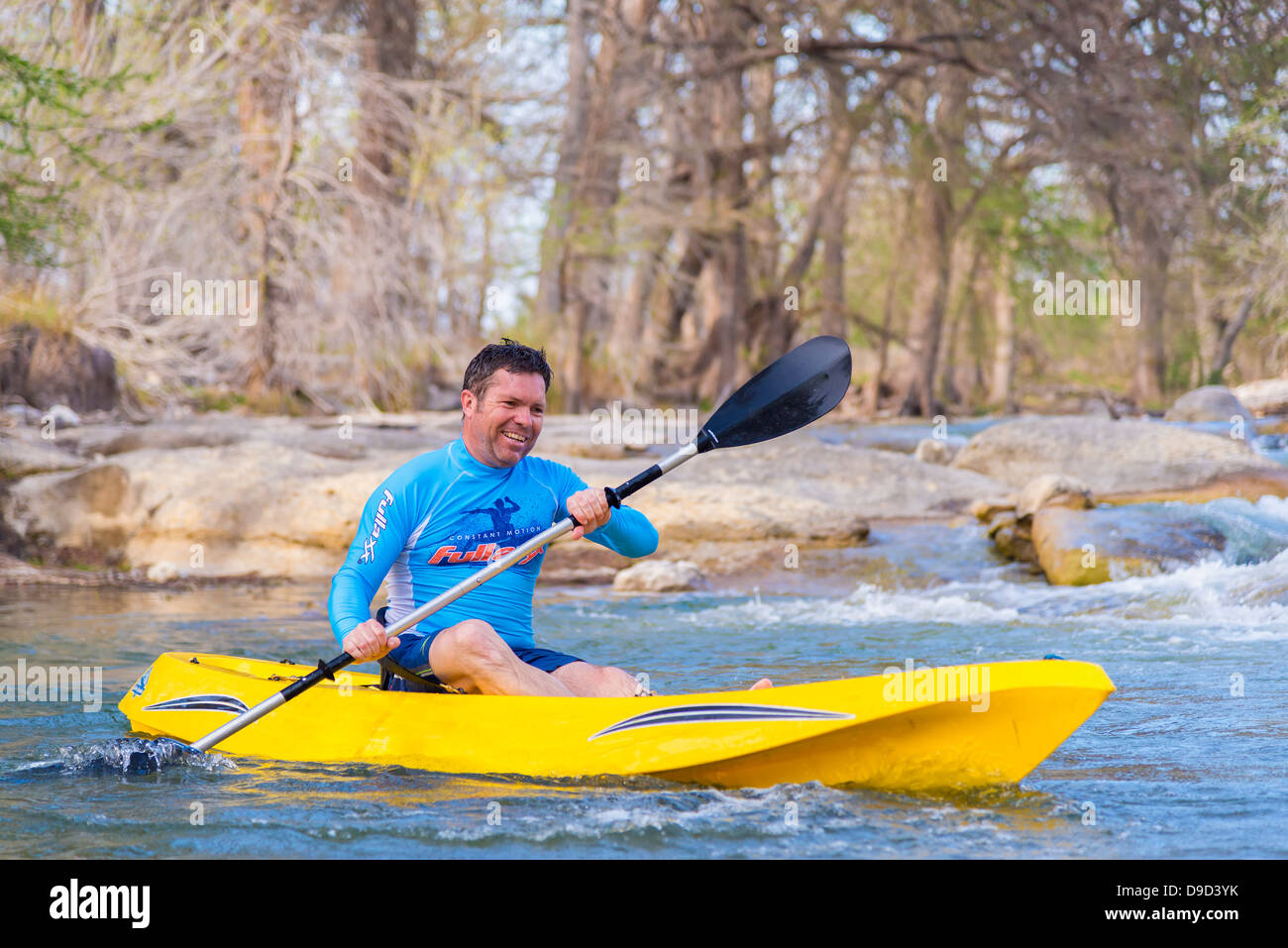 USA, Texas, Mature man kayaking on Frio River, smiling Stock Photo - Alamy