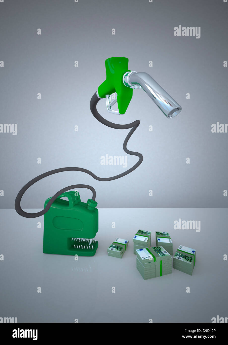 Illustration of gas pump with stack of money Stock Photo - Alamy