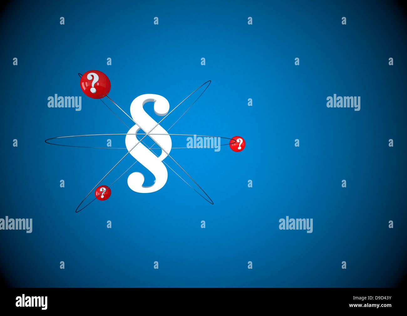 Atomic paragraph with question marks against blue background Stock ...