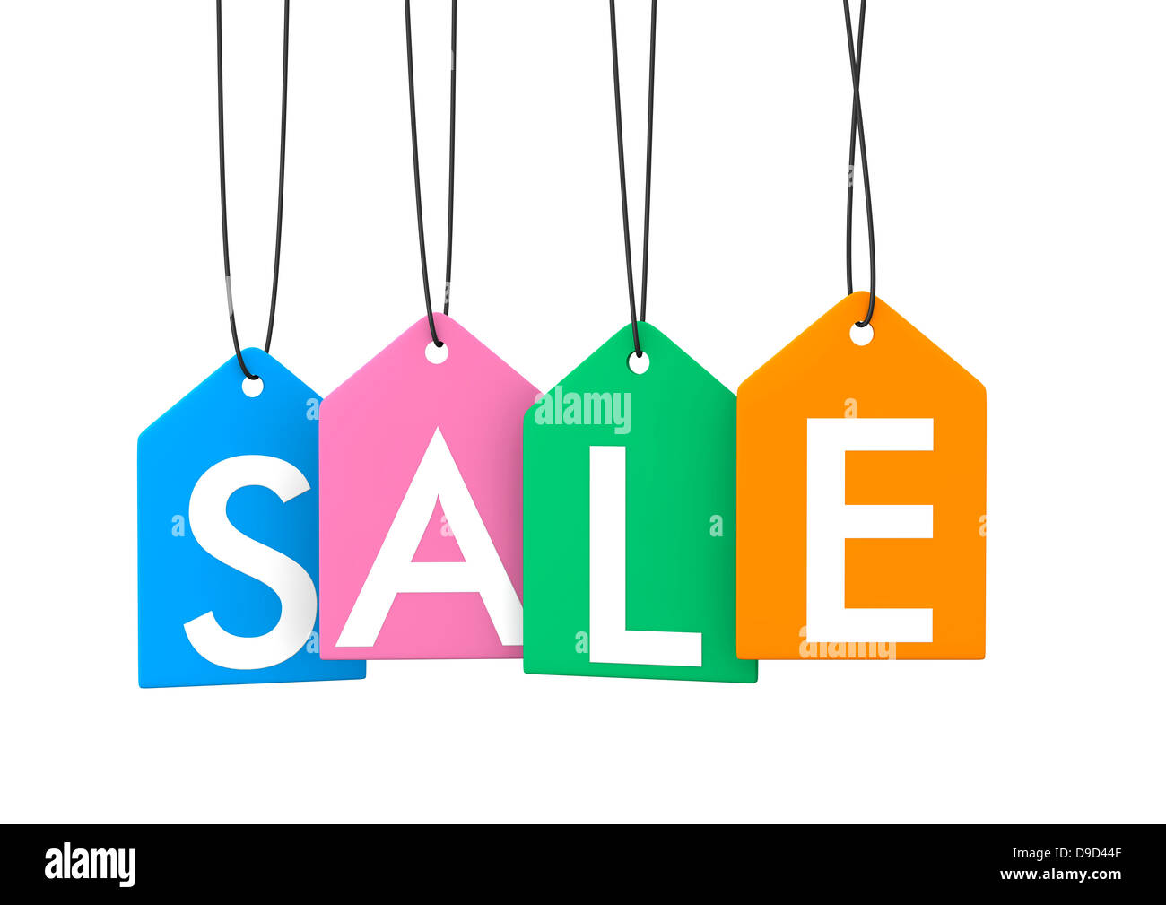 Colourful sale tags on white background Stock Photo - Alamy