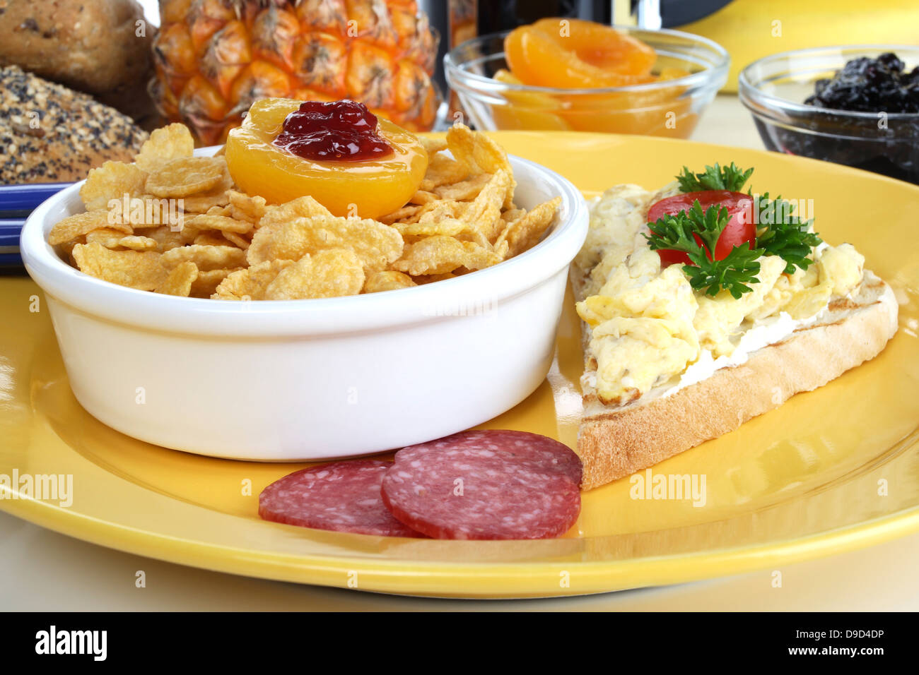 Cornflakes and toast with egg Stock Photo - Alamy