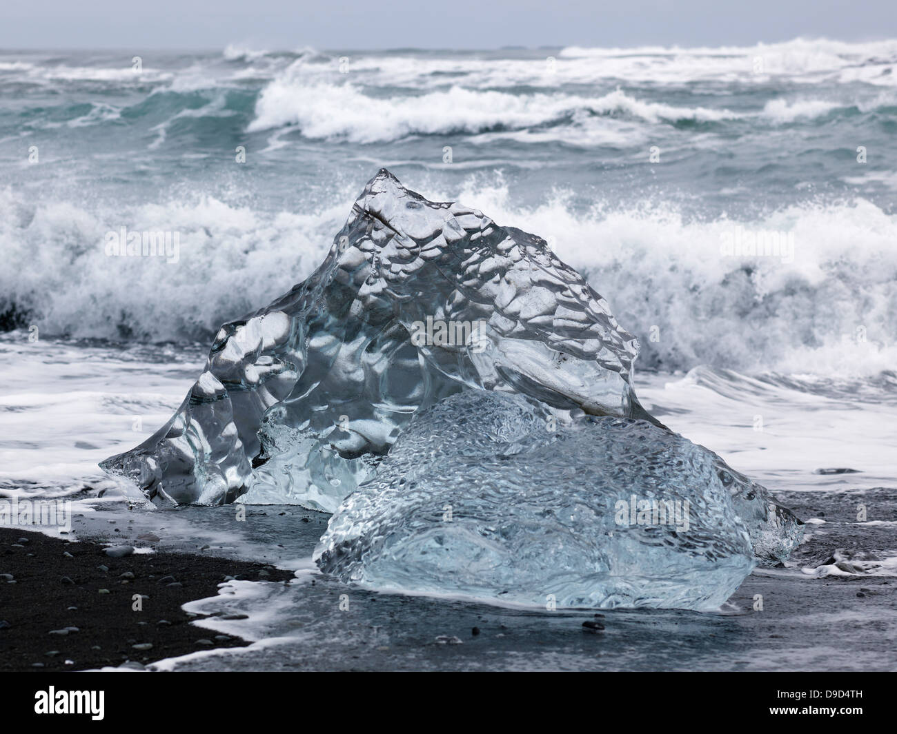 Iceland, View of isolated Icebergs on Black Lava Beach Stock Photo - Alamy