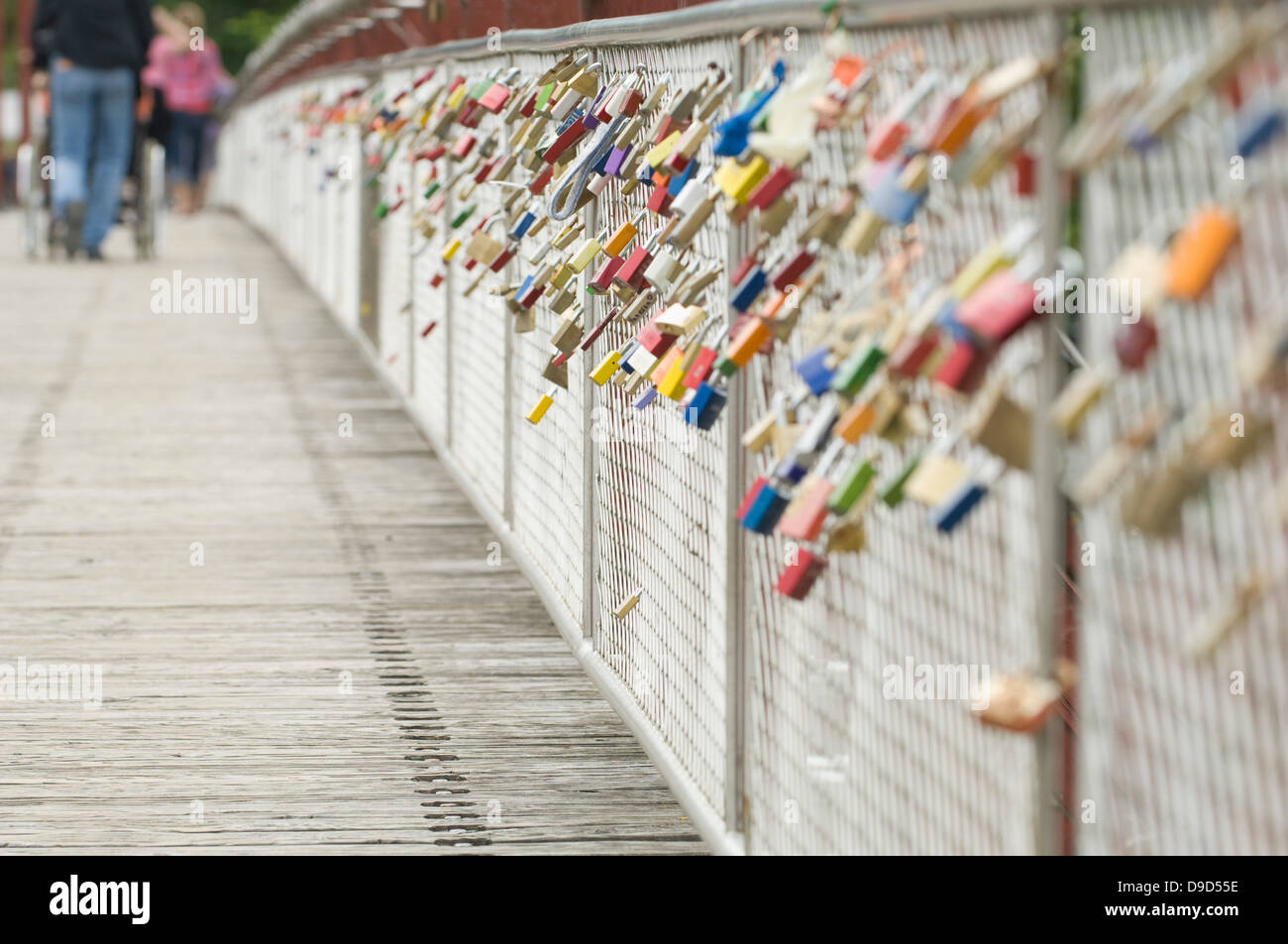Germany, Bavaria, Munich, Love locks with backgrounds people Stock ...