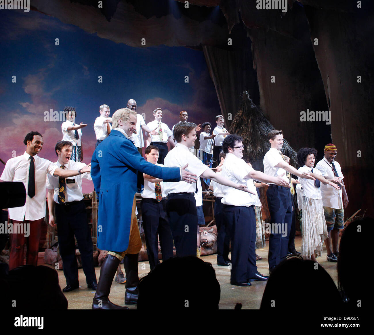 Josh Gad, Andrew Rannells and cast Opening night of the Broadway musical production of 'The Book ...