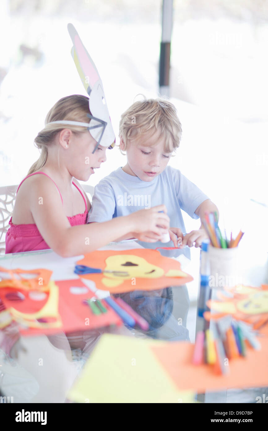 Children's mask making party Stock Photo - Alamy
