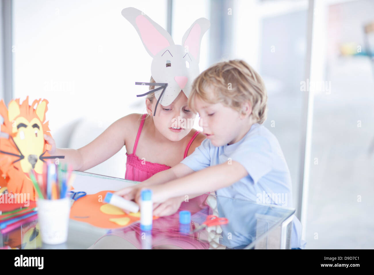 Children's mask making party Stock Photo - Alamy