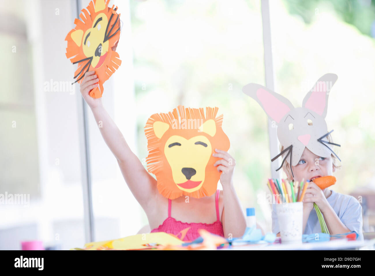 Children's mask making party Stock Photo - Alamy