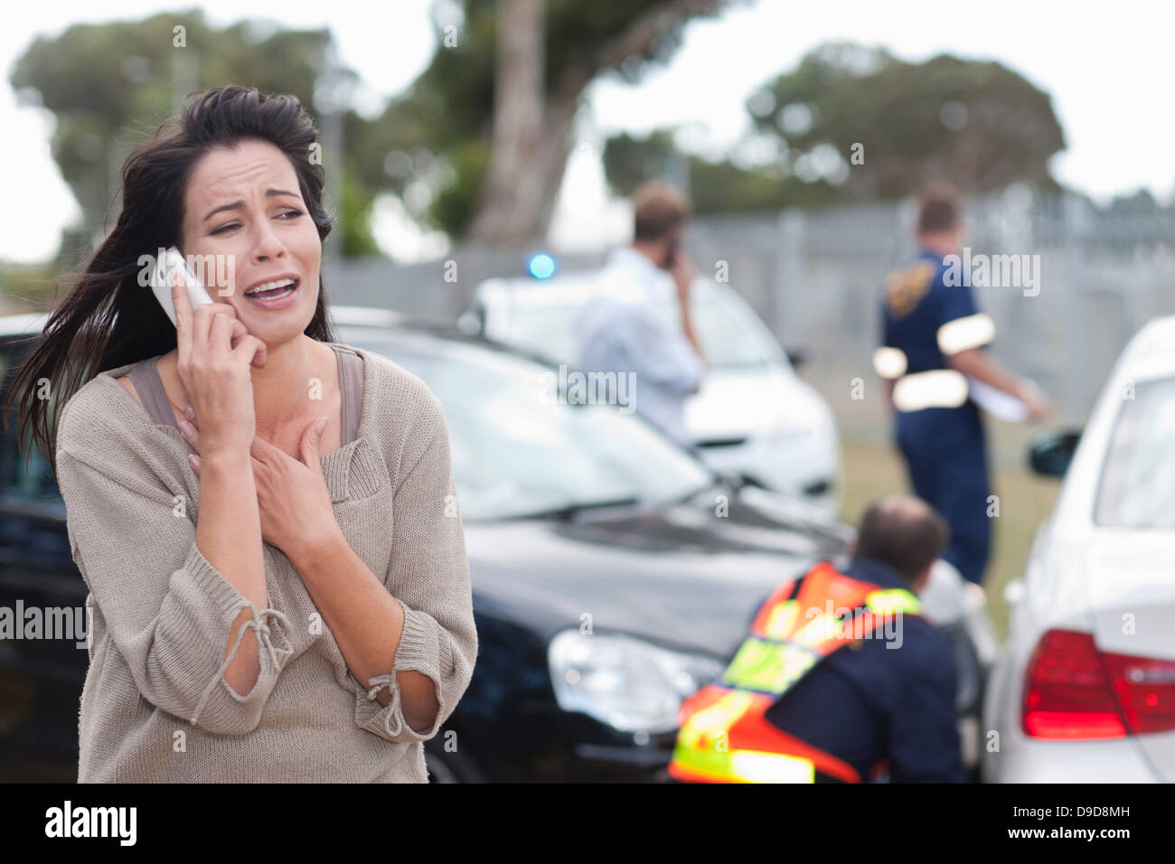 Woman crying after car accident Stock Photo - Alamy