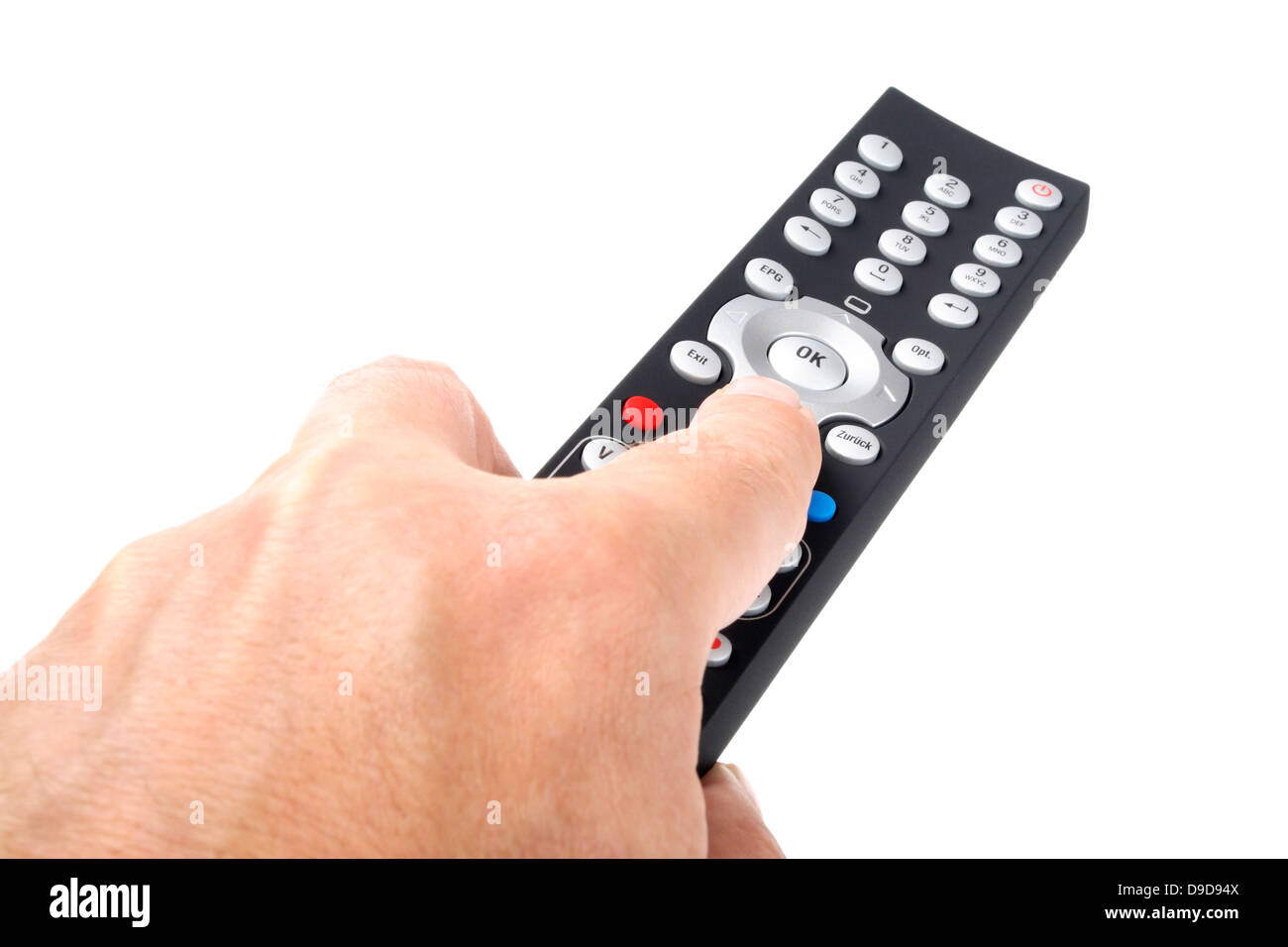 Hand with a remote control Stock Photo - Alamy