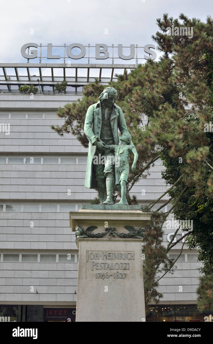Statue of Swiss pedagogue Johann Heinrich Pestalozzi in Pestalozziwiese ...