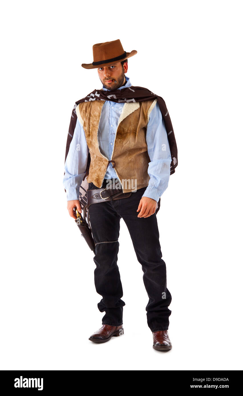 Gunman in the old wild west on white background Stock Photo - Alamy
