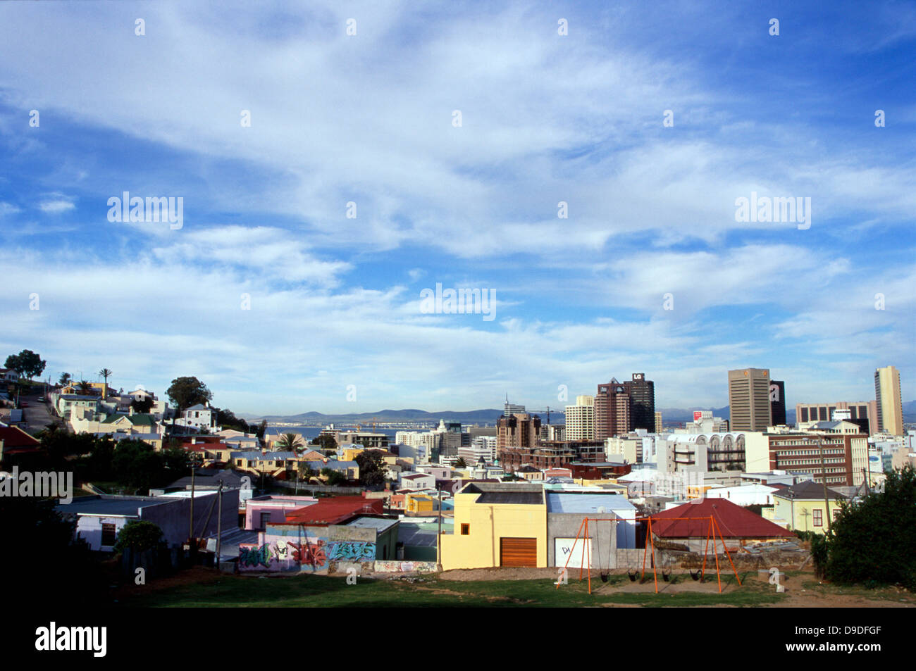 A view of the city toward the foreshore from a park in the Bokaap Stock ...