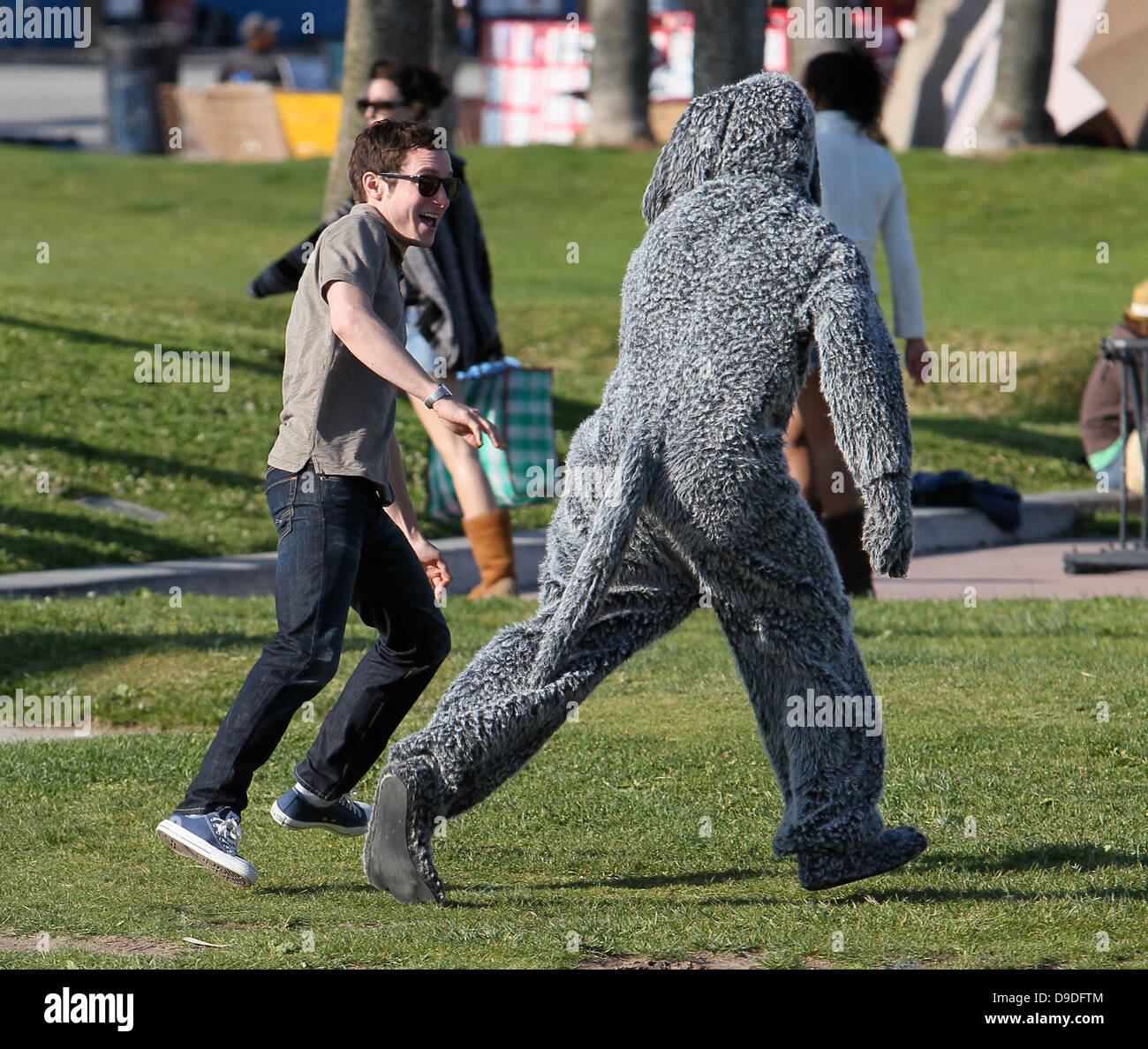Elijah Wood and Jason Gann filming on the set of their new television ...