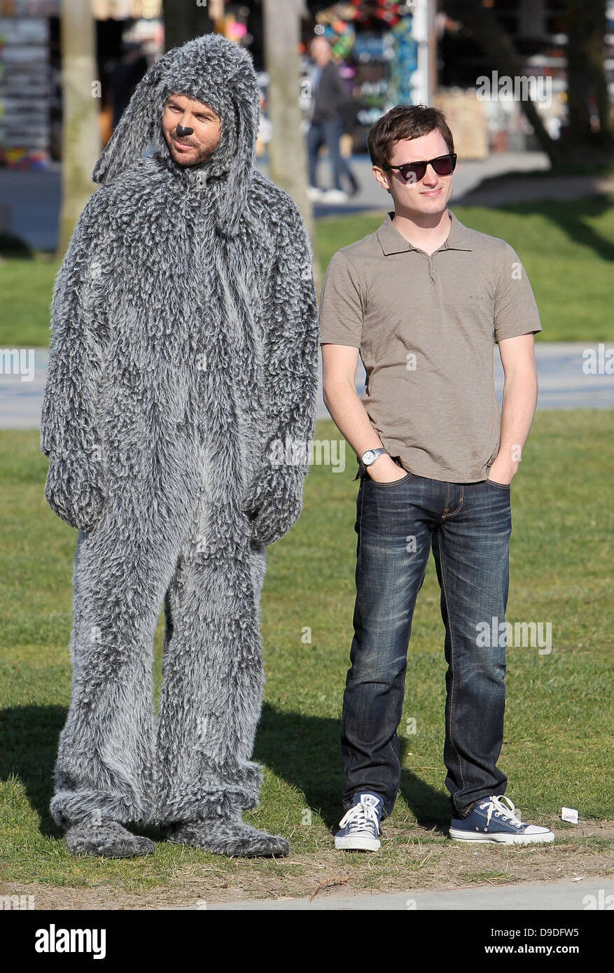Elijah Wood and Jason Gann filming on the set of their new television ...