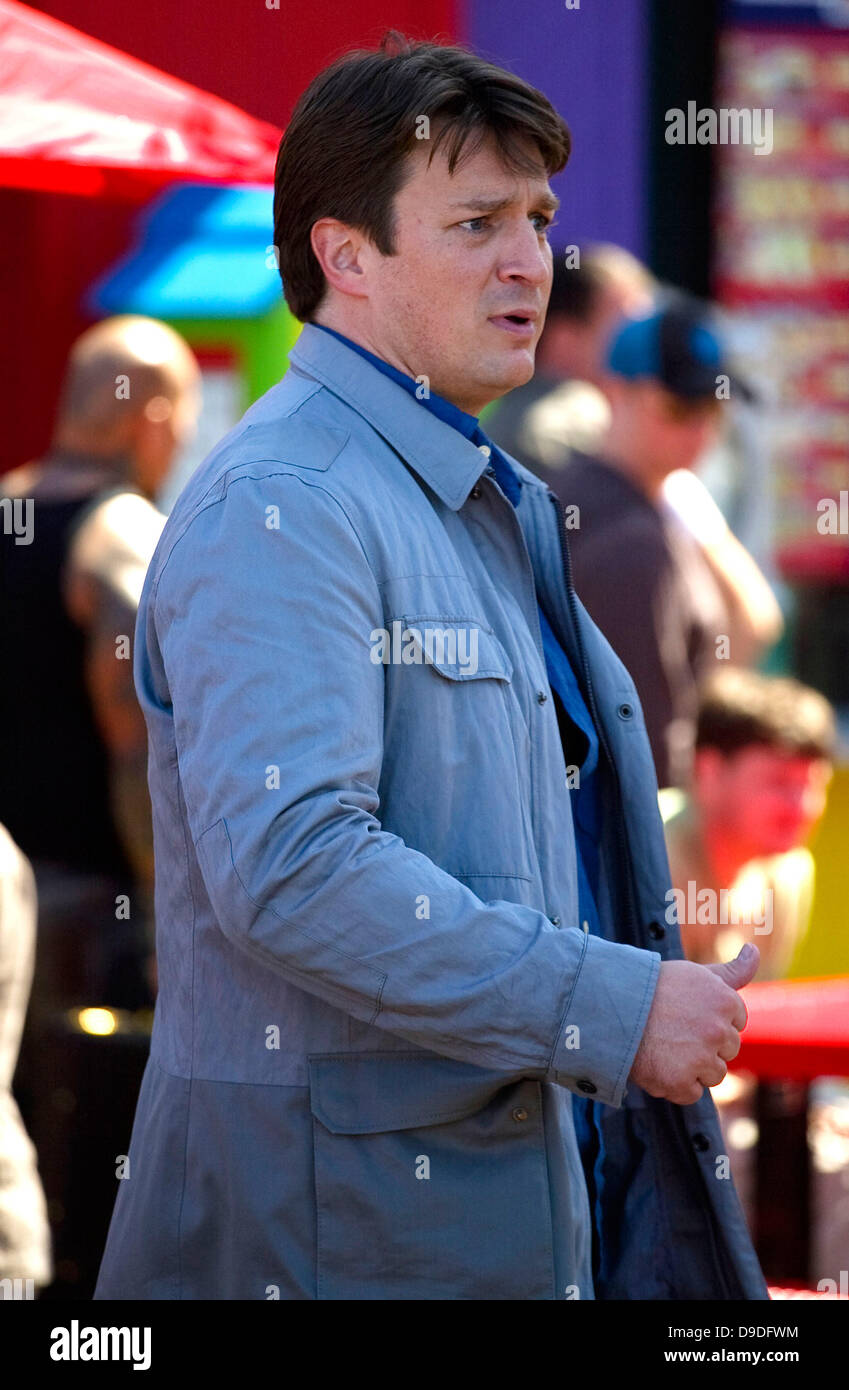Nathan Fillion films scenes for television show 'Castle' on Santa ...