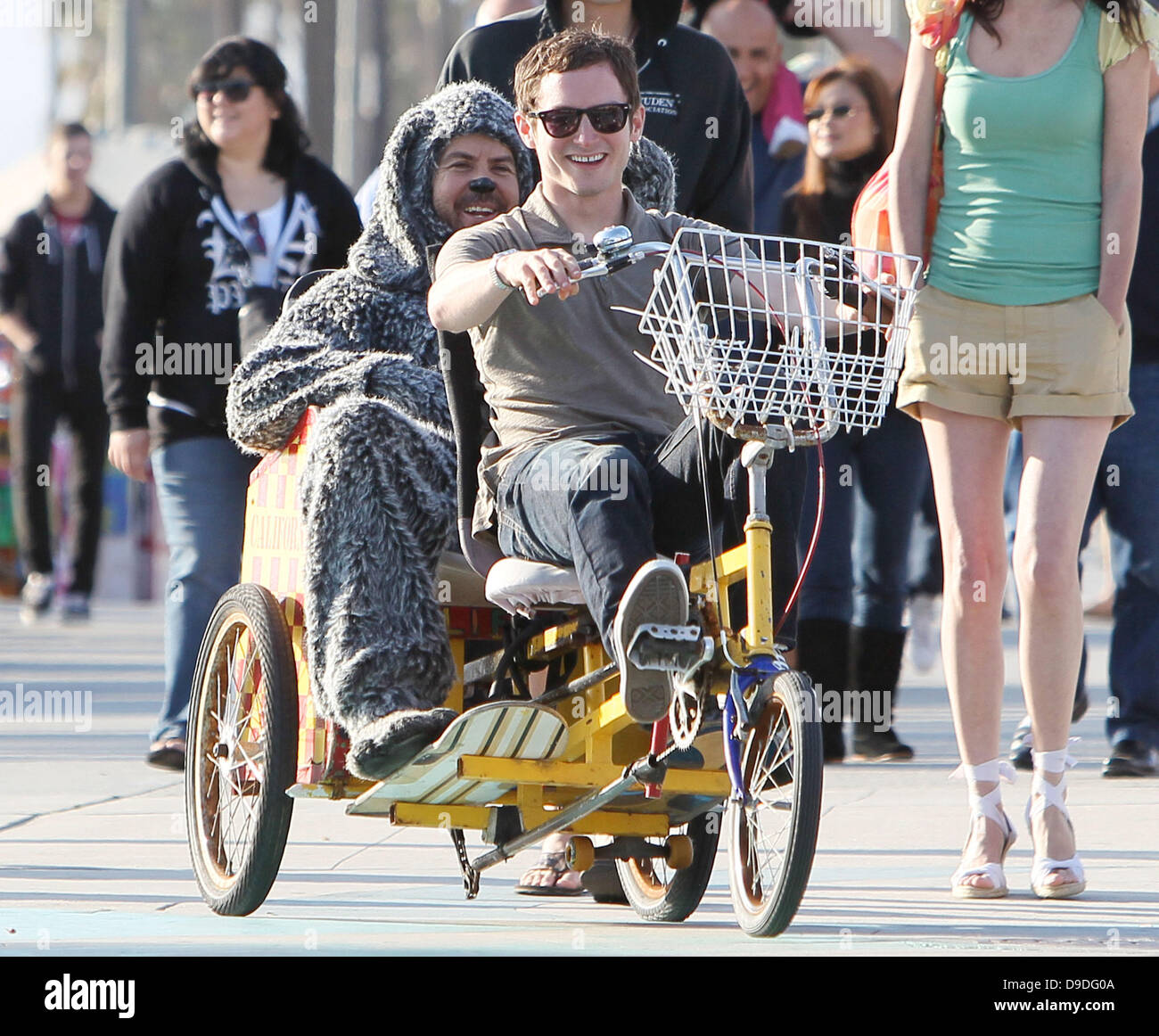 Elijah Wood and Jason Gann filming on the set of their new television ...