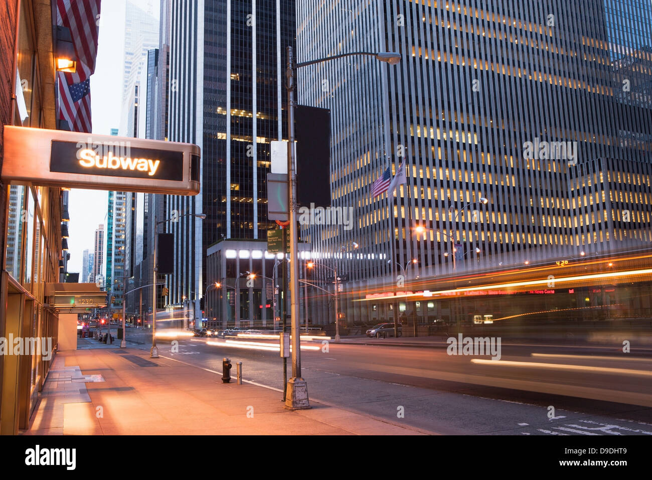 Illuminated subway sign at dusk, New York City, USA Stock Photo - Alamy