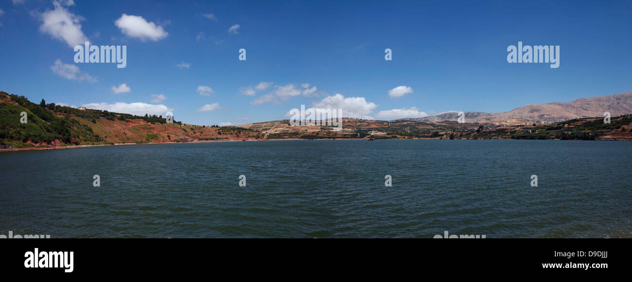 Panoramic view of Lake Ram or Berekhat Ram a crater lake or maar in the ...
