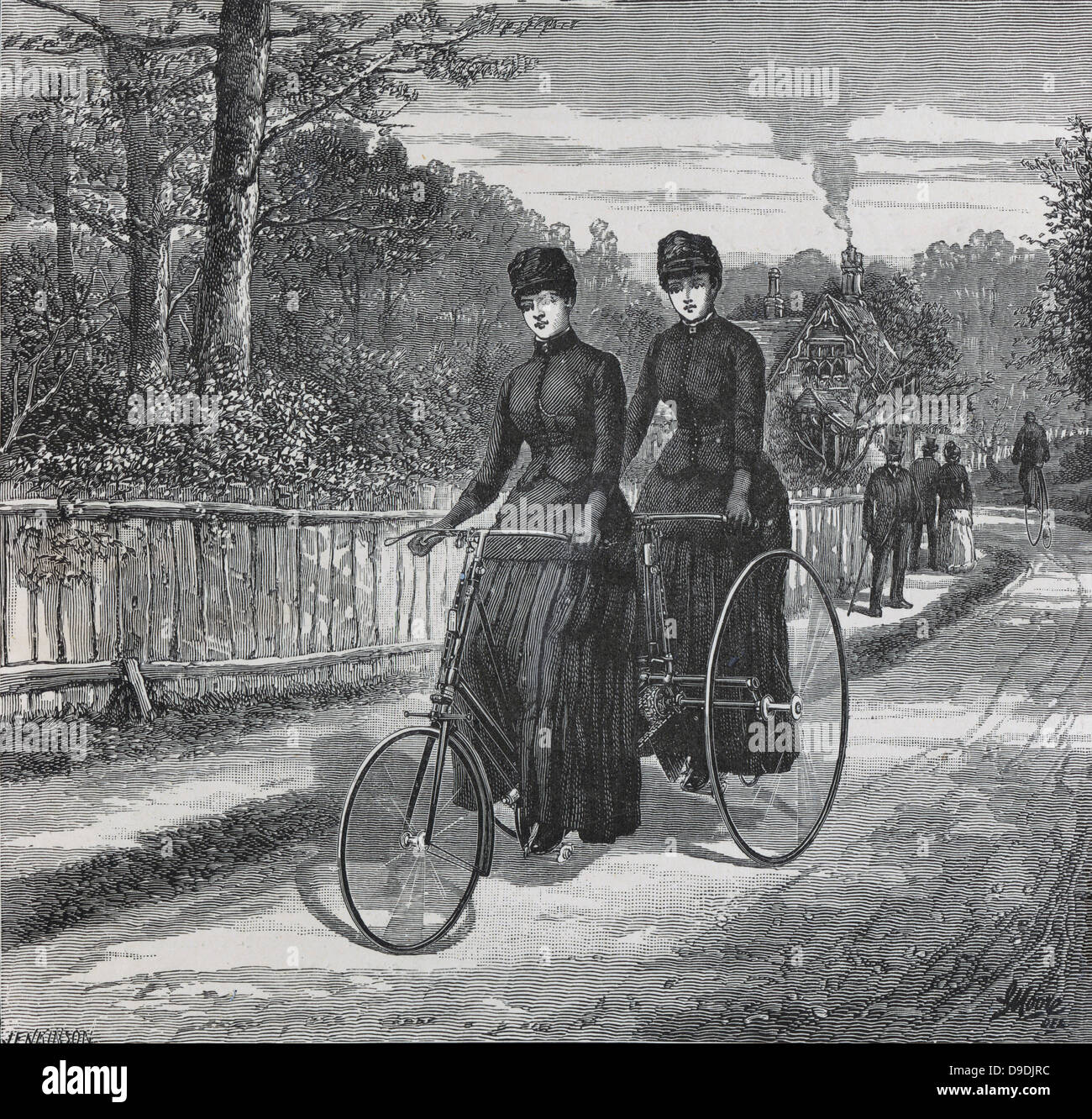 The Cripper tandem tricycle introduced in 1887. Engraving 1887 Stock ...