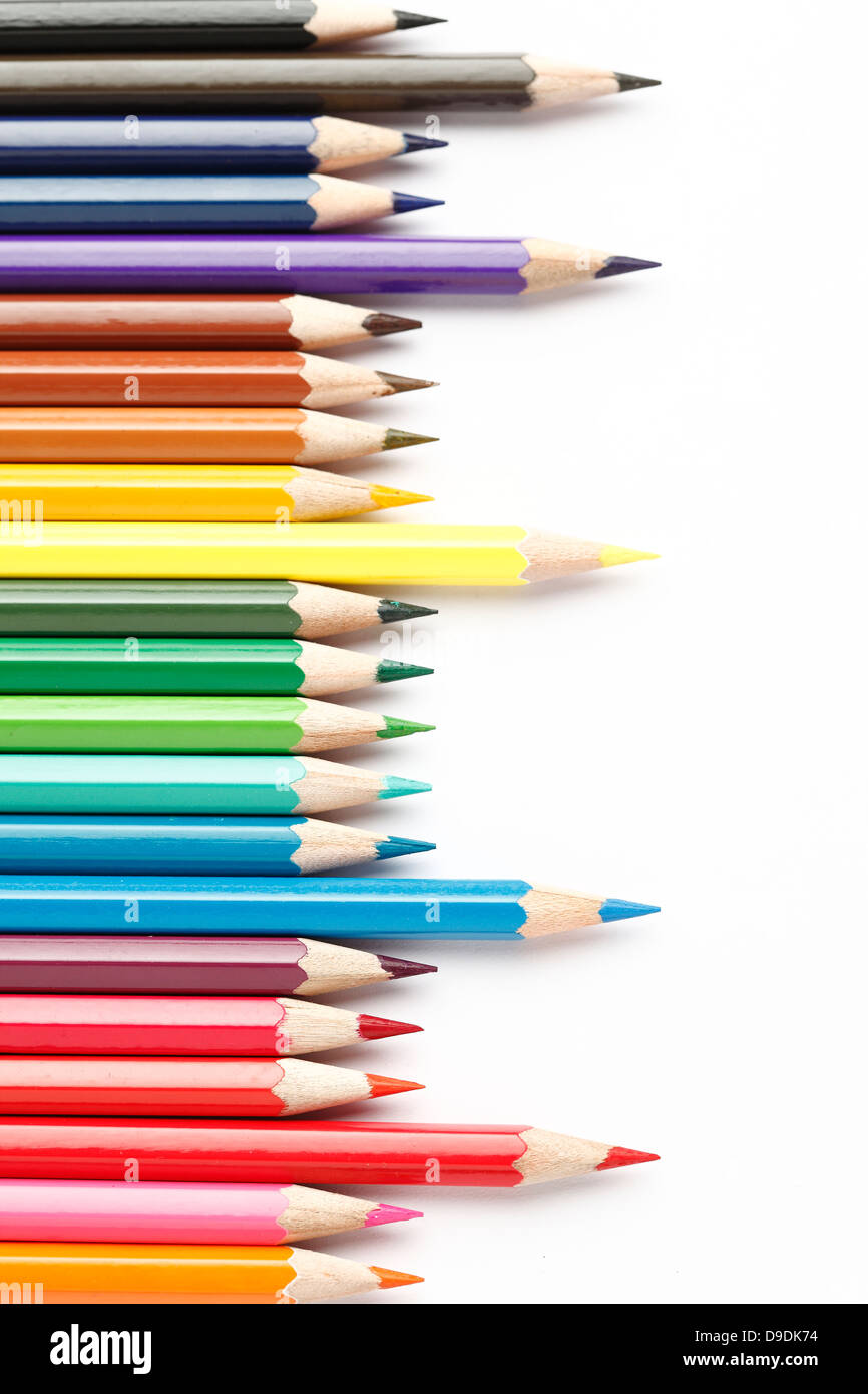 colored pencil arranged horizontally in a row Stock Photo - Alamy