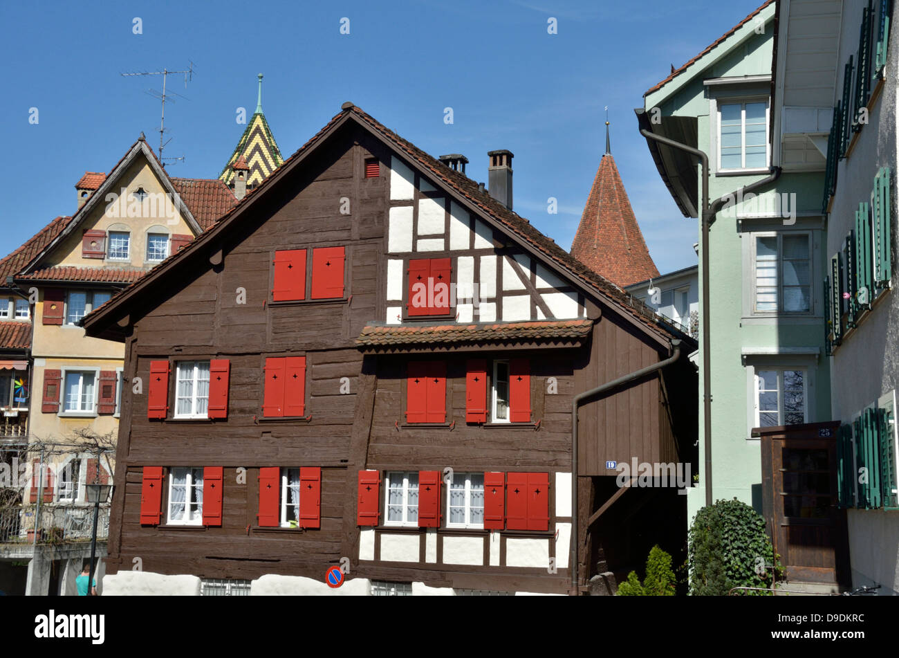 Traditional Swiss wooden building in Dorfstrasse, Zug, Switzerland ...
