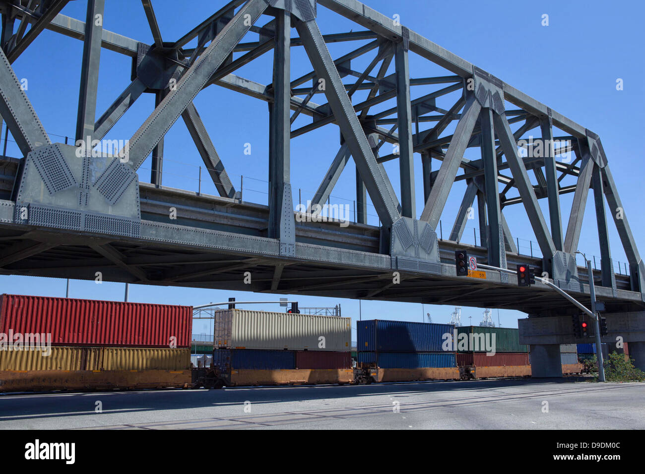 Bridge and cargo containers at the Port of Los Angeles, California, USA ...