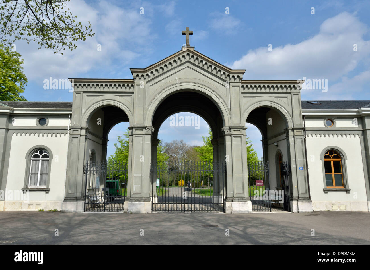 Entrance to Wolf-Gottesacker cemetery in Dreispitz, Basel, Switzerland ...