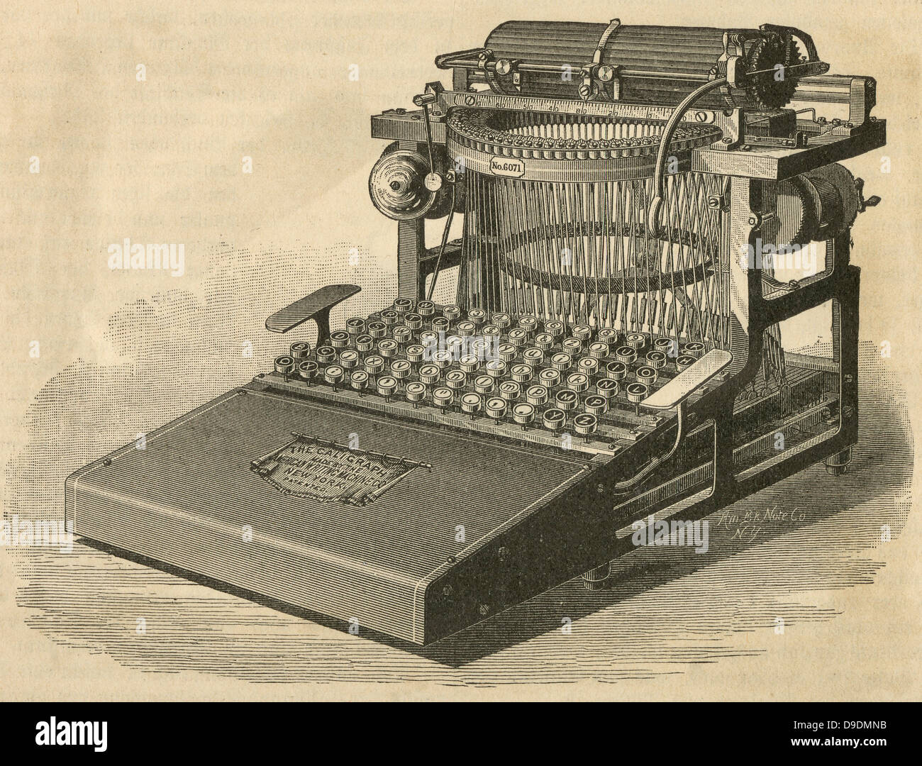 George Yost's 'Caligraph' typewriter of 1880. Engraving Stock Photo - Alamy