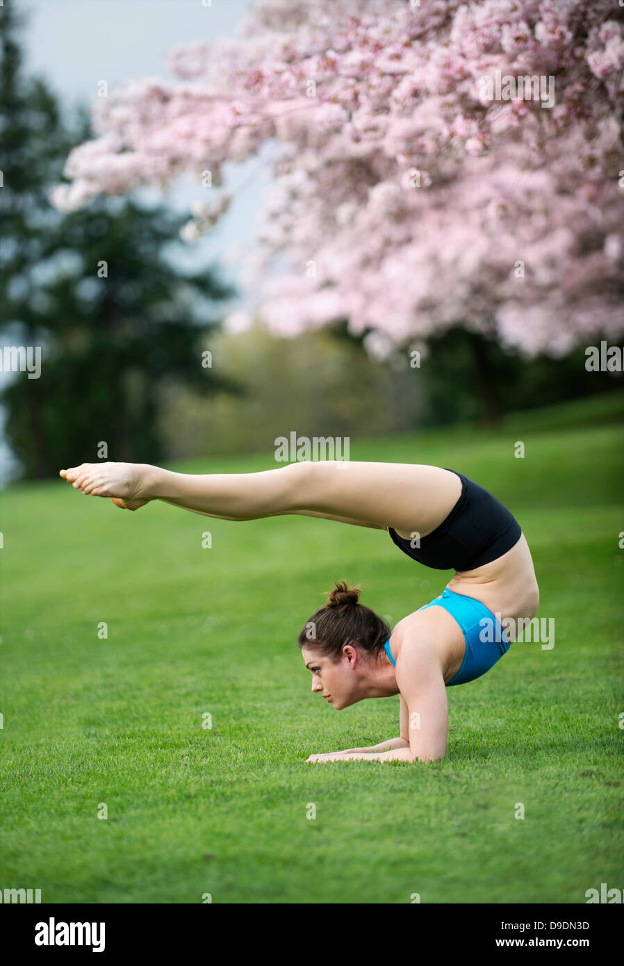 Acrobat performing stretches in park Stock Photo - Alamy