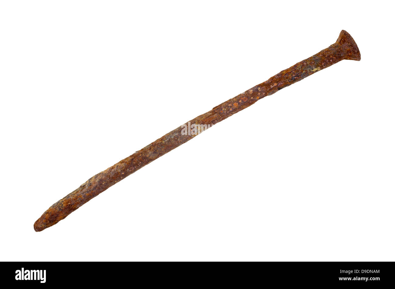 Top view of a large rusty spike on a white background Stock Photo - Alamy