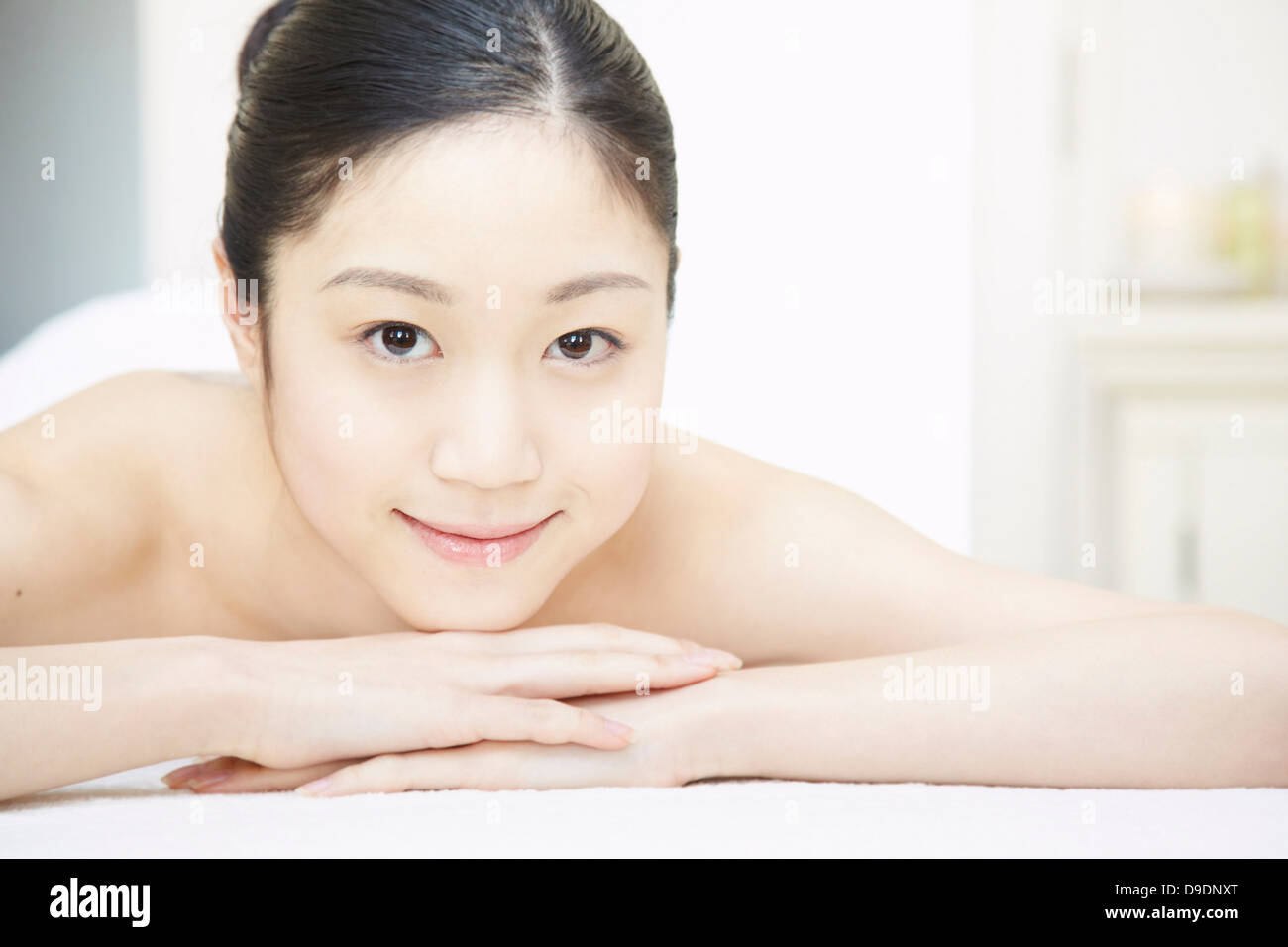 Portrait of woman relaxing in spa Stock Photo - Alamy