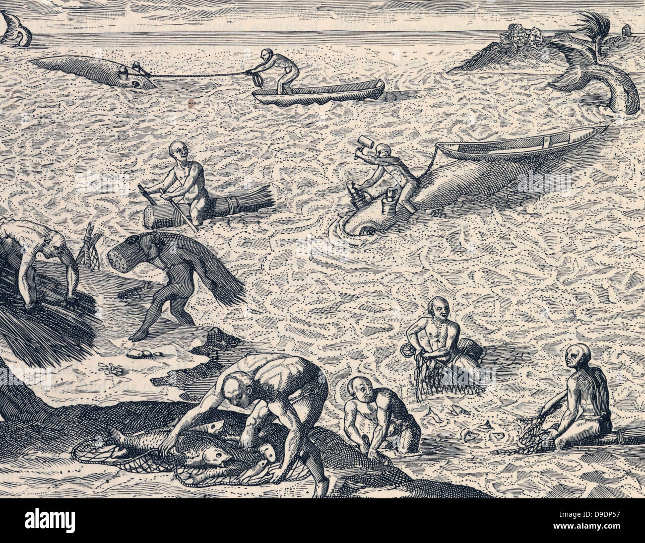 Caribbean indians whaling after early 17th century copperplate ...