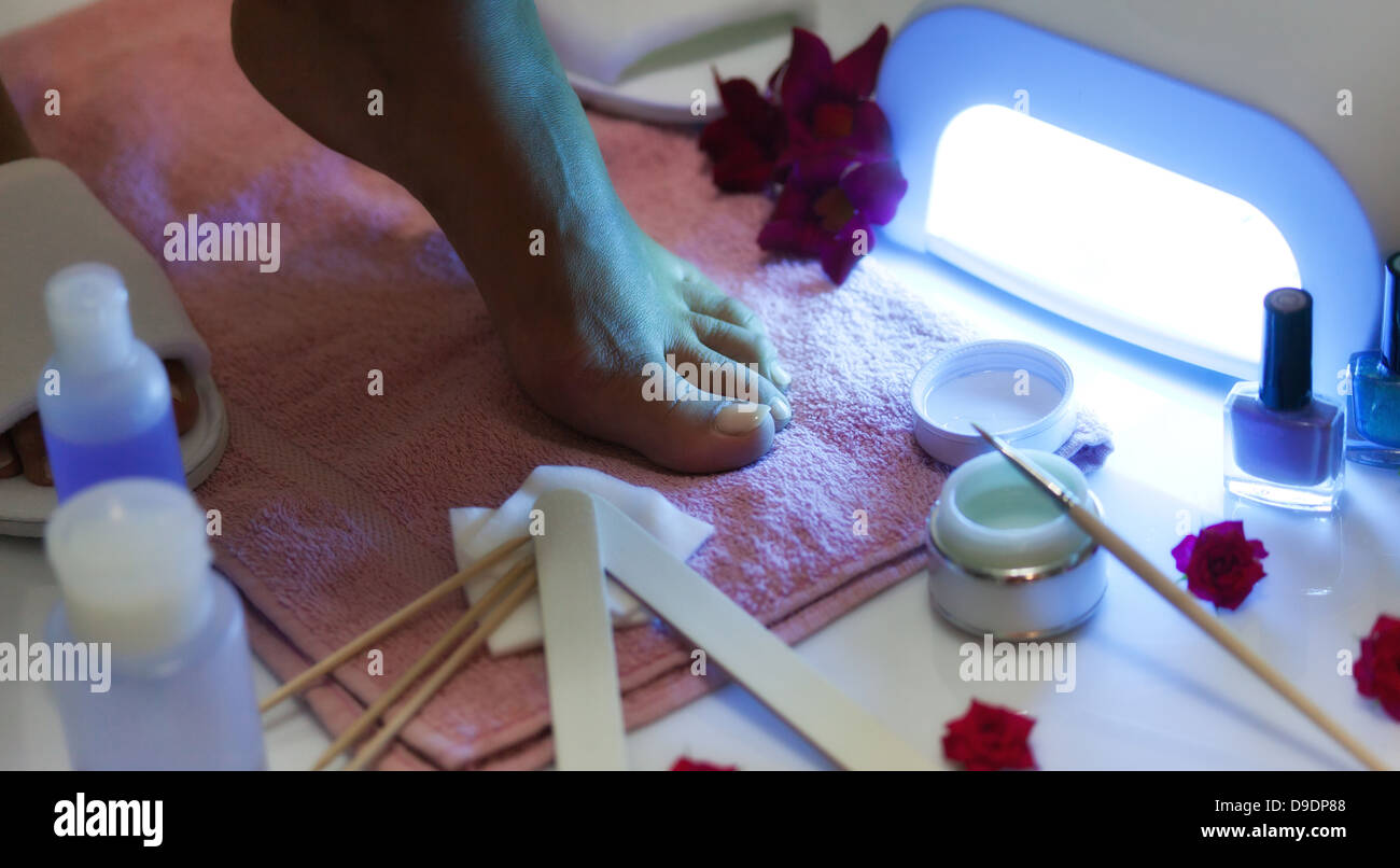 Nail Spa manicure and pedicure with equipment Stock Photo - Alamy